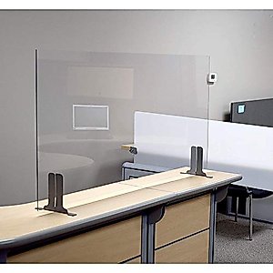 AMOF Freestanding Commercial Grade Desk, Table, Counter Top Partition Clear Acrylic Sneeze Guard Personal Protection Shield - 30"W x 24"H, 1 Pack (ZHDS3024TT)