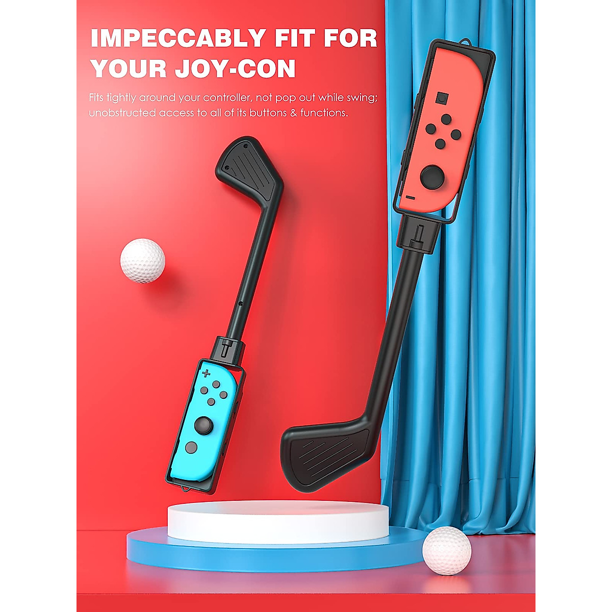 MoKo Golf Clubs Fit with Switch/Switch OLED Model (2021) Mario Golf: Super Rush Golf Handle Grips Game Accessories Kit Fit with Joy-Con Controller 2 Pack with Rotatable Golf Rod &Wrist Strap, Black