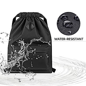 Vorspack Drawstring Backpack Water Resistant String Bag Cinch Bag Sports Gym Sack with Side Pocket for Men Women - Black
