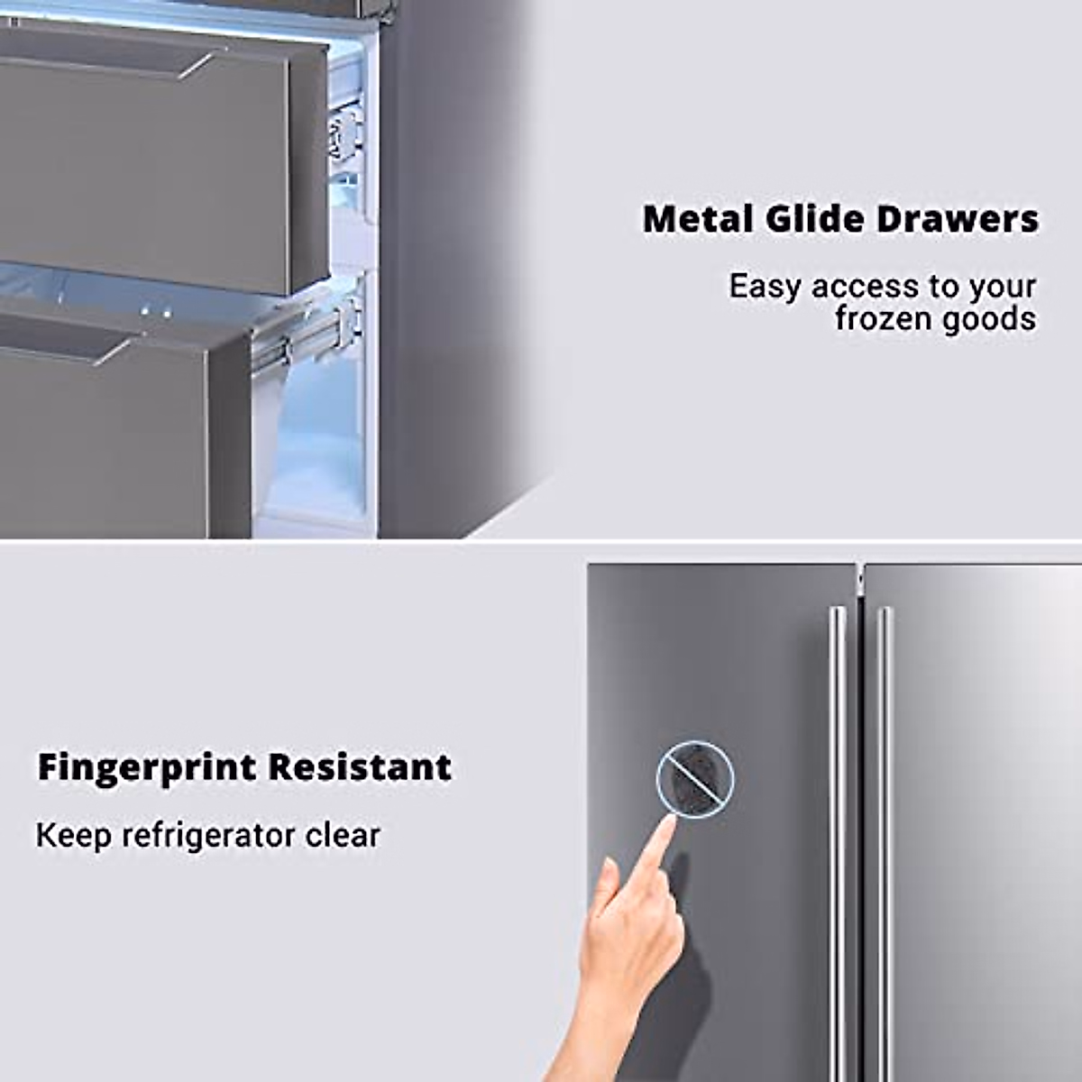 Techomey 36" French Door Refrigerator with Internal Ice Maker, 22.5 Cu.Ft 4-Door Upright Freezer and Fridge with Supper Freezer/Supper Cool, Fingerprint Resistant Stainless Steel