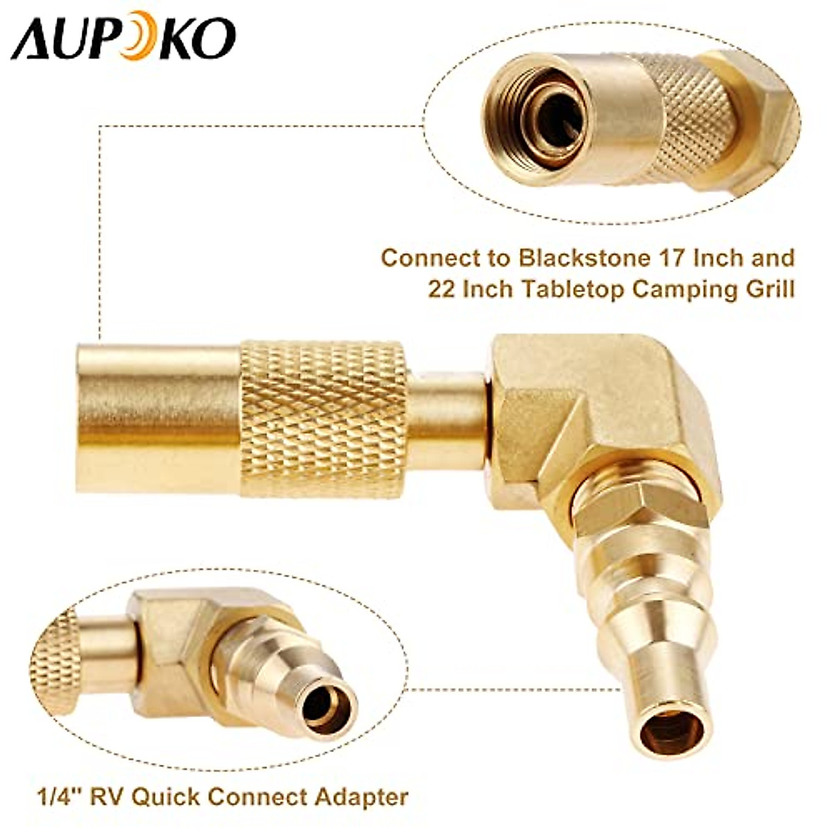 1/4 inch RV Quick Connect Adapter Conversion Fitting Elbow, Low Pressure 90 Degree Elbow Adapter Fitting for Blackstone Tabletop Grill 17 Inch and 22 Inch Propane Gas Camping Grill