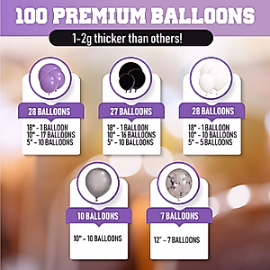 ALL-IN-1 Purple and Black White Balloons Garland & Arch Kit – Small and Large White Purple and Black Balloons – Party Decorations for Graduations, Birthdays, Retirement, Halloween – Wednesday