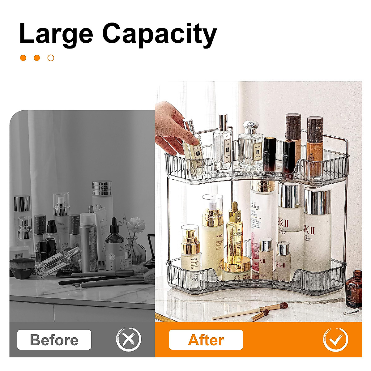 INVSSENE Corner Bathroom Countertop Organizer, 2 Tiers Vanity Trays for Bathroom Counter, Makeup Organizer, Perfume Tray, Kitchen Spice Rack, Fits 90 Corner, Smoky Gray