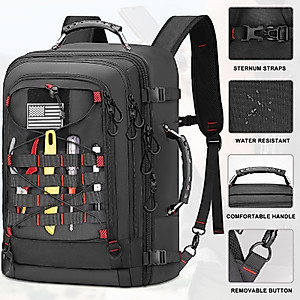 Vancropak Travel Backpack for Men, Extra Large 17.3 inch Laptop Backpacks, Flight Approved Sturdy Carry on Suitcase for Airplanes with 3 Packing Cubes, Expandable 50L Luggage Daypack Duffel Bag, Black