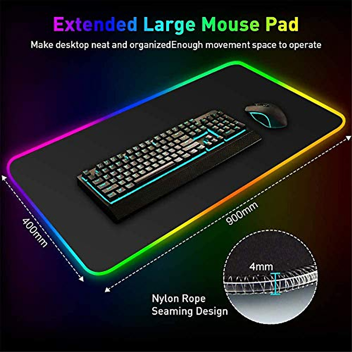 RGB LED Gaming Mouse Pad - Large Pad RGB Gaming Mat with Easy to Clean Waterproof Surface - Anti-Slip Rubber Base Abstract Art Hexagon Honeycomb 11.81"x27.56"