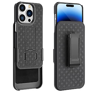 Fingic Compatible with iPhone 14 Pro Max 5G Holster Case Combo Shell Slim Rugged Case with Kickstand Swivel Belt Clip Holster Shockproof Cover for iPhone 14 Pro Max 5G (6.7 inch) 2022, Black