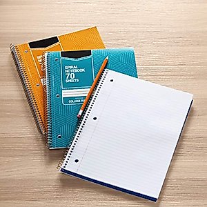 Amazon Basics College Ruled Wirebound Spiral Notebook, 70 Sheet - 5-Pack, Assorted Sunburst Pattern Colors