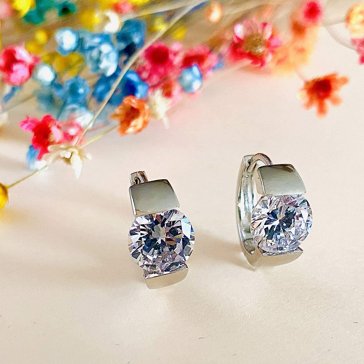 Sterling Silver Huggie Hoop Earrings, Fine Hoops Earrings CZ Cubic Zirconia Platinum Plated Small Silver Hoop Earrings for Women