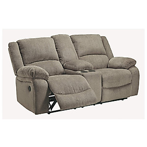 Signature Design by Ashley Draycoll Manual Double Reclining Loveseat with Center Console, Light Brown