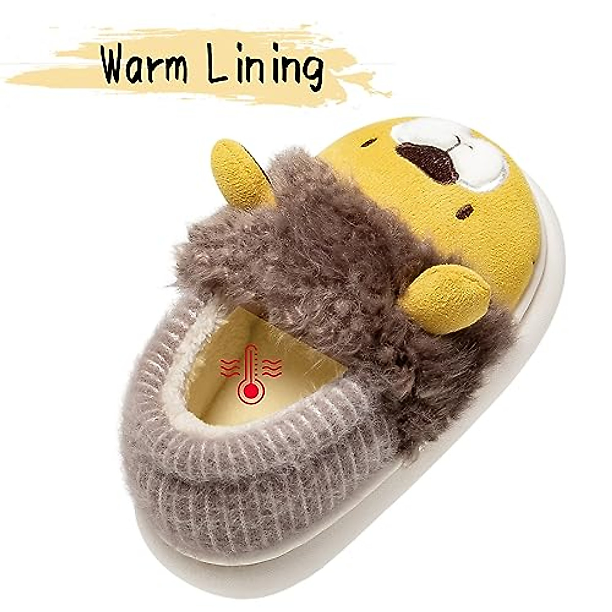 Fiedaz Toddler Slippers Boys Girls Plush Warm House Slippers Ultra-light Cartoon Lion Slipper Slip-on Non-slip Sole Home Shoes Indoor Outdoor Yellow 6-6.5 CN 150