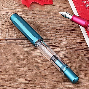 czxwyst T1 Piston Metal Fountain Pen Large-Capacity Ink Pen Original Box (Blue, Fine Nib 0.6mm)