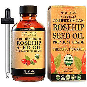 Mary Tylor Naturals Organic Rosehip Seed Oil 4 oz — USDA Certified Cold Pressed, Unrefined 100% Pure Rose Hip oil, Natural Moisturizer