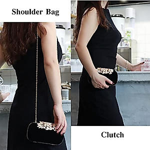 Oweisong Evening Clutch Purse for Women Wedding Flower Rhinestone Black Evening Bag Floral Crystal Shoulder Bag for Party