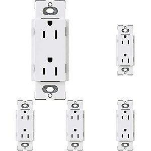 Lutron Claro Duplex Receptacle, 15-Amp, CAR-15-WH, White (Pack of 5)