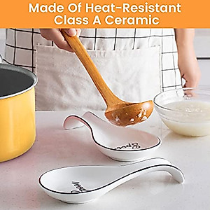 2 Packs Ceramic Spoon Rests, Vivimee White Spoon Holder, Large Size Spoon Rest for Kitchen Stove Top, Cooking Utensil Rest for Spoons, Ladles, Tong, Modern Farmhouse Kitchen Decor and Accessories