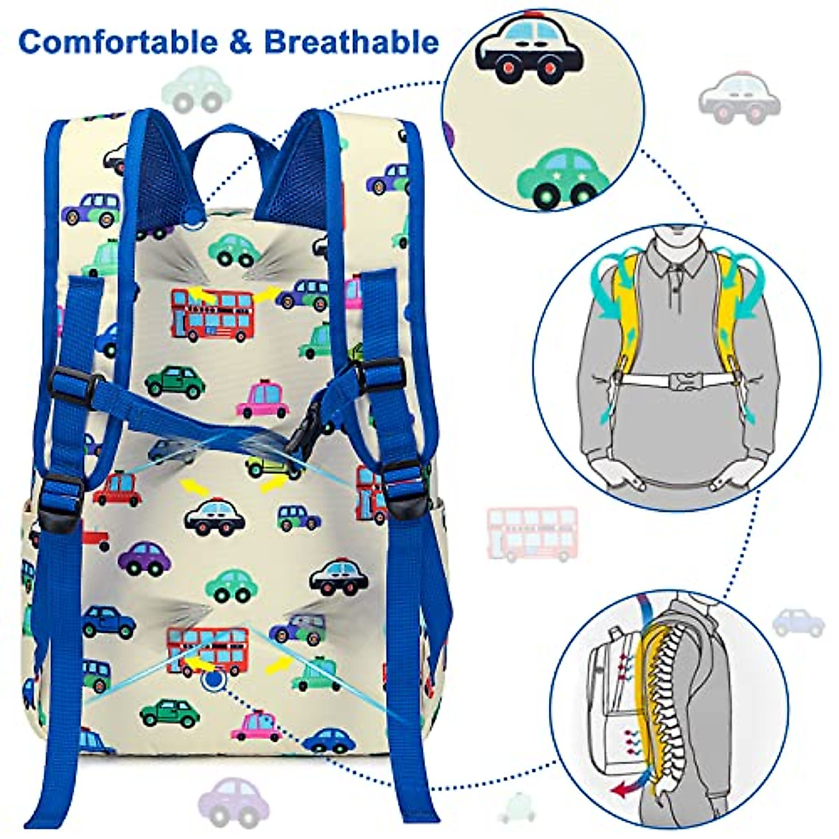 CAMTOP Preschool Backpack for Kids Boys Girls Toddler Backpack Kindergarten School Bookbags(Age 3-8 Year,Car)