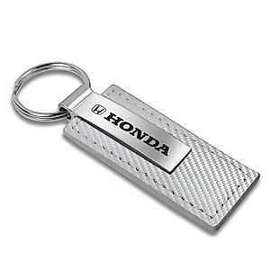 Au-TOMOTIVE GOLD Carbon Fiber Rectangular Leather Key Chain for Honda (White)