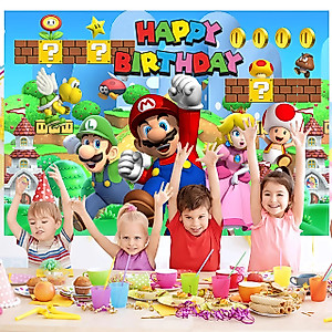 Anime Bros Happy Birthdayy Theme Photography Backdrops,Cake Table Decorations,Kids Birthday Party Banner Decor Supplies,70.8x43.3inch