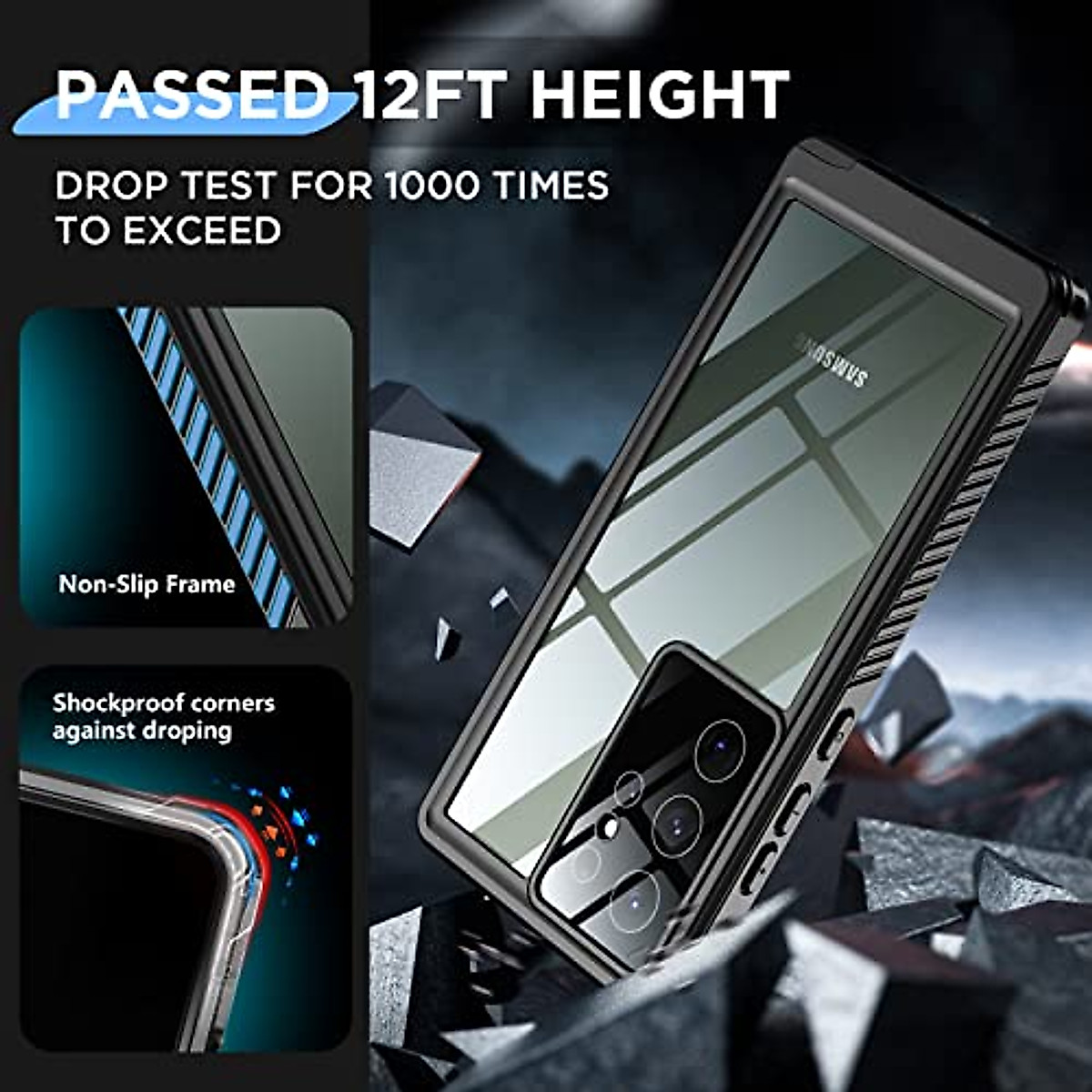 Temdan for Samsung Galaxy S23 Ultra Case,Waterproof Built-in Lens & Screen Protector[Full Body Shockproof][12 FT Military Drop Proof][Dustproof][IP68 Underwater] Case for Galaxy S23 Ultra 6.8’’-Black