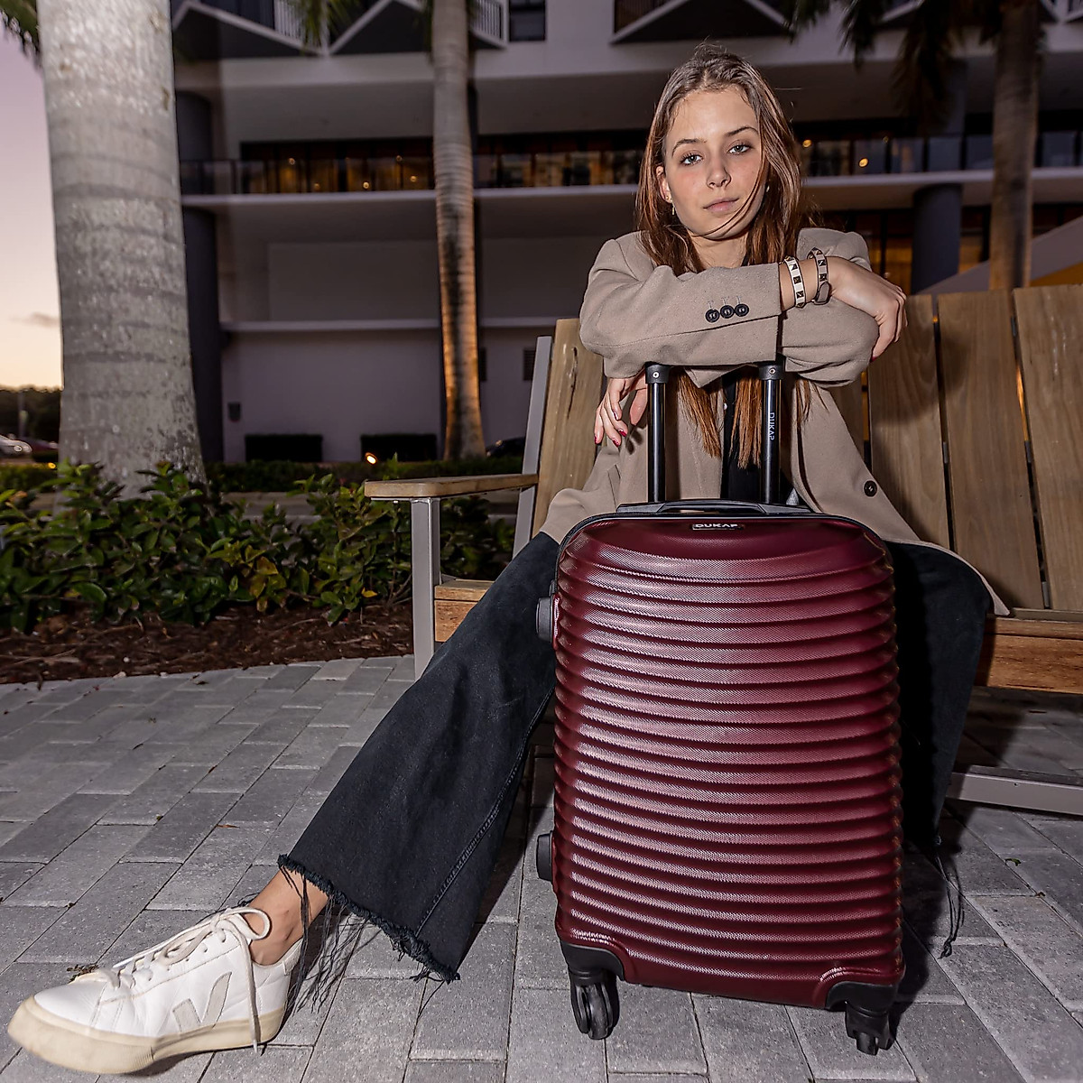 DUKAP ADLY Luggage with Spinner Wheels | Durable Lightweight Hardshell Suitcase,Travel Sets with Handle and Trolley | (20in, 24in, 28in) 3 Piece Luggage Set | Wine