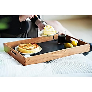 CRAZYWOOD Mystic Black Collection Cherry Wood Serving Tray, 22x13.5 Inch Food Drinks Tray for Coffee Table, Breakfast, Dinner & Bar, Rustic Decorative Storage Tray for Ottoman, Kitchen, Bedroom