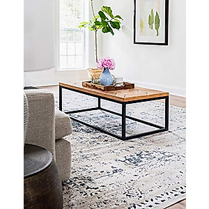 Unique Loom Chateau Collection Distressed Vintage Traditional Textured Dark Blue Area Rug (8' 0 x 10' 0), beige/navy blue