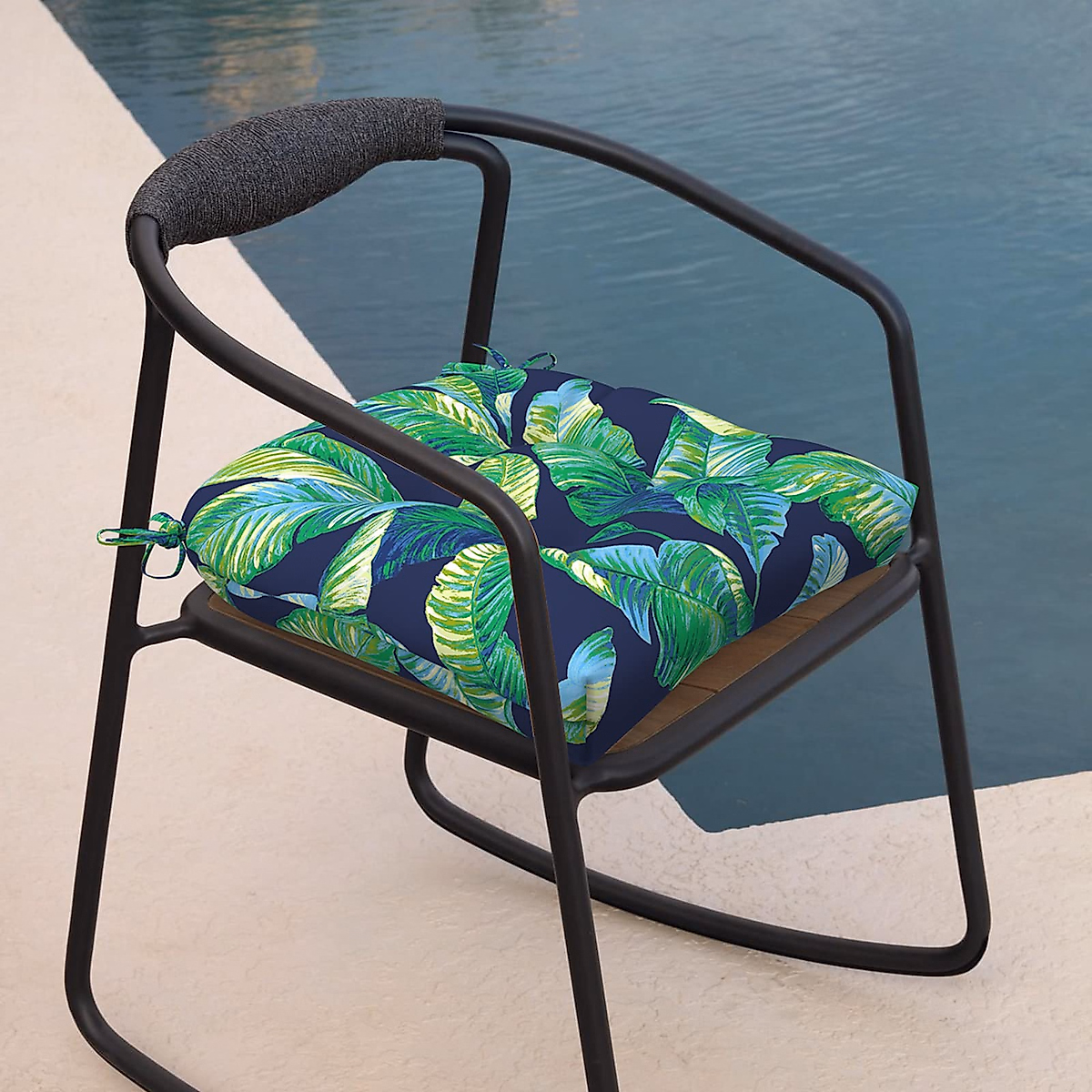 Melody Elephant Patio Wicker Chair Cushions, All Weather Outdoor Tufted Chair Pads Pack of 2, 19 x 19 x 4 Inch U-Shaped Seat Cushions of Garden Furniture Decoration, Hanalei Lagoon