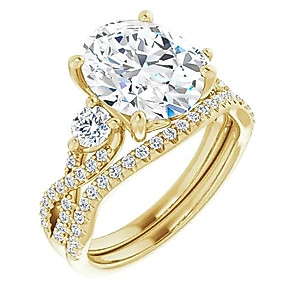 Moissanite World 3 CT Oval Moissanite Engagement Ring Colorless VVS1 10K 14K 18K Yellow Gold & 925 Sterling Silver Solitaire Anniversary Bridal Ring Set Valentine Gift for Her
