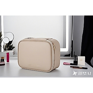 rewhaw 2Pack Travel Makeup Bag Beige Cosmetic Bags for Women Clear Toiletry Bags Cosmetic Bags for Women Make up Travel Bags Organizer for Girls,Makeup Bag Set of 2