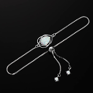 YUNKAI 925 Sterling Silver Opal Bracelet, Adjustable Bracelets for Women, Jewelry Gifts for Her Birthday Christmas Mothers Day