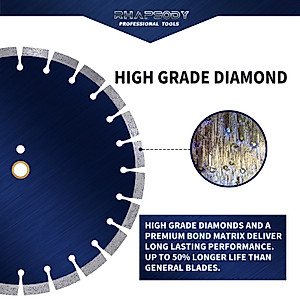 RHAPSODY 14 Inch Diamond Concrete Saw Blade, Segmented General Purpose Blade Dry/Wet Cutting Concrete, Reinforced Concrete, Masonry, Brick, Block,1"-20mm Arbor