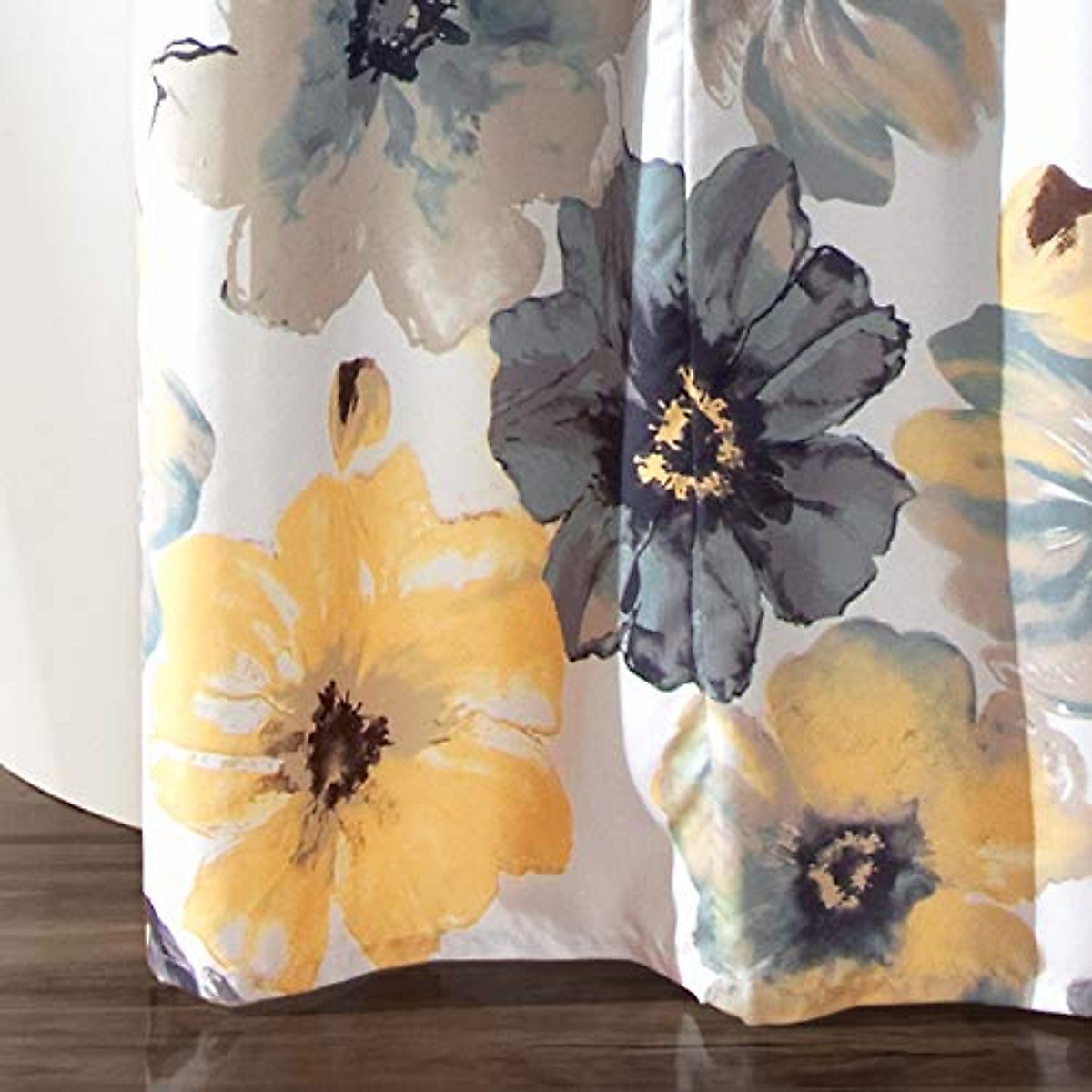 Lush Decor Leah Shower Curtain-Bathroom Flower Floral Large Blooms Fabric Print Design, 72" x 72", Yellow and Gray