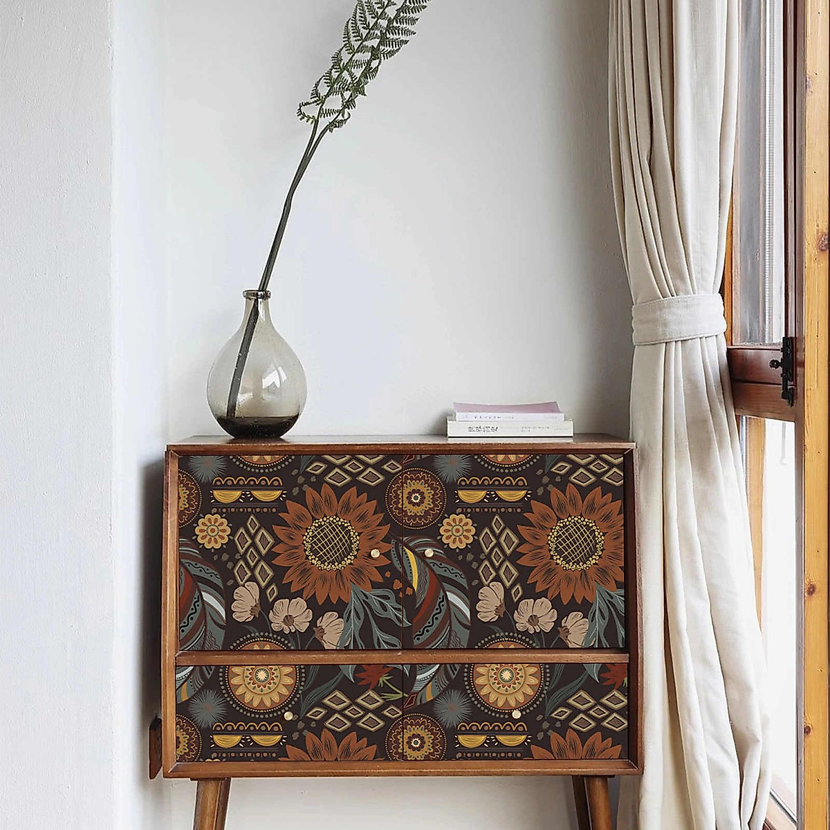 LXCREAT 17.71in x 118in Boho Peel and Stick Wallpaper and Green Leaf Contact Paper for Bathroom Decoration