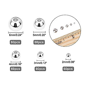 14K Gold Spacer Beads, 300pcs Round Brass Beads 5 Size Metal Smooth Beads Seamless Ball Beads Long-Lasting Little Beads for Summer Bracelet Necklace Jewelry DIY Crafts (Color : Silver, Size : 2/3/4/