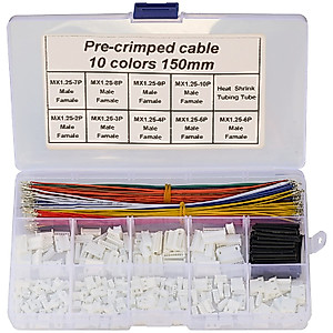 Keszoox MX 1.25mm Male Female Connector Kit and Premium Pre-Crimped Cables Compatible with Molex PicoBlade for Pixhawk Flight Controller Total 240pcs MX1.25 Connectors and 200pcs 28AWG Cable