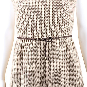 Ayliss Braided Belt Women PU Leather Waist Belt Skinny Woven Belt for Dress/Jeans (Black+Brown(2pcs))