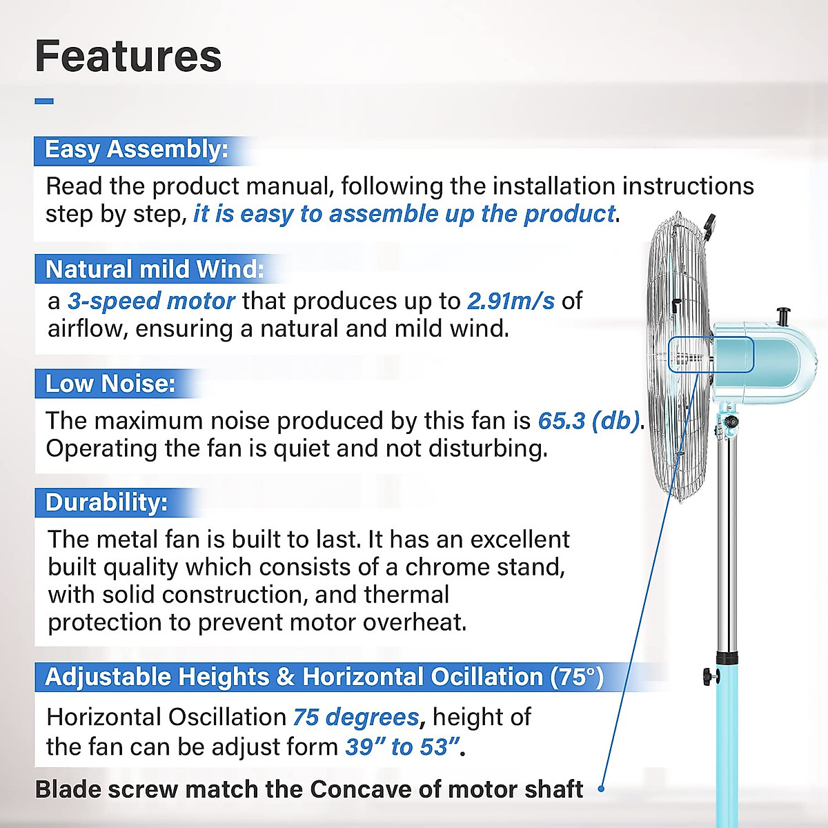 InfiniPower 16 Inch High Velocity Stand Fan, Adjustable Heights, 75°Oscillating, Quality Made Fan with 3 Settings Speeds, Heavy Duty Metal for Industrial, Commercial, Residential, Color: Green