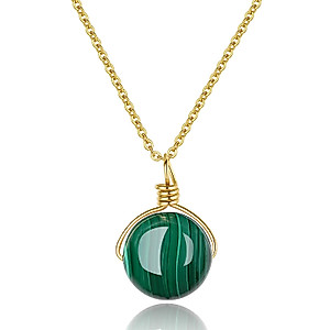 COAI 16mm Malachite Green Stone Pendant Necklace for Women