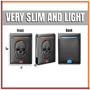 Lazy Skull Minimalist Wallet for Men | Slim and Stylish Skull Bifold With Removable Money Clip and RFID Blocking Technology | Skull Faux Leather Wallet For Cash and Cards and ID