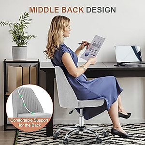 Office Chair Cute Desk Chair, Modern Fabric Home Office Desk Chairs with Wheels, Mid-Back Armless Vanity Swivel Task Chair for Small Space, Living Room, Make-up, Studying