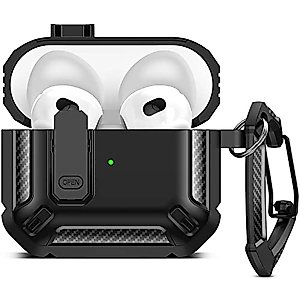 ACAGET for Airpods 3 Case Cover with Keychain, Secure Lock Full Body Protective Rugged Airpods 3 Case Shockproof Hard Shell Armor Case for AirPods 3rd Generation Supports Wireless Charge Men Boy Black