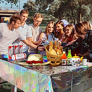 JXPARTYY 4 Pack Iridescent Tablecloth, 54" x 108" Table Cloths Iridescence Plastic Disposable Table Covers Iridescent Disco Party Decorations, Birthday Decor Tablecloth for Buffet Table (Laser)