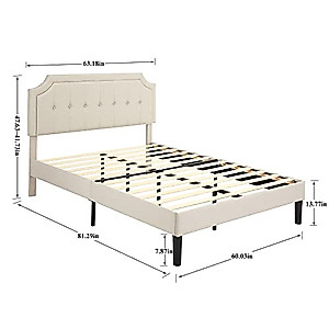 VECELO Upholstered Platform Bed Frame with Adjustable Headboard, Wooden Slats Support, No Box Spring Needed, Modern Style, Queen Size