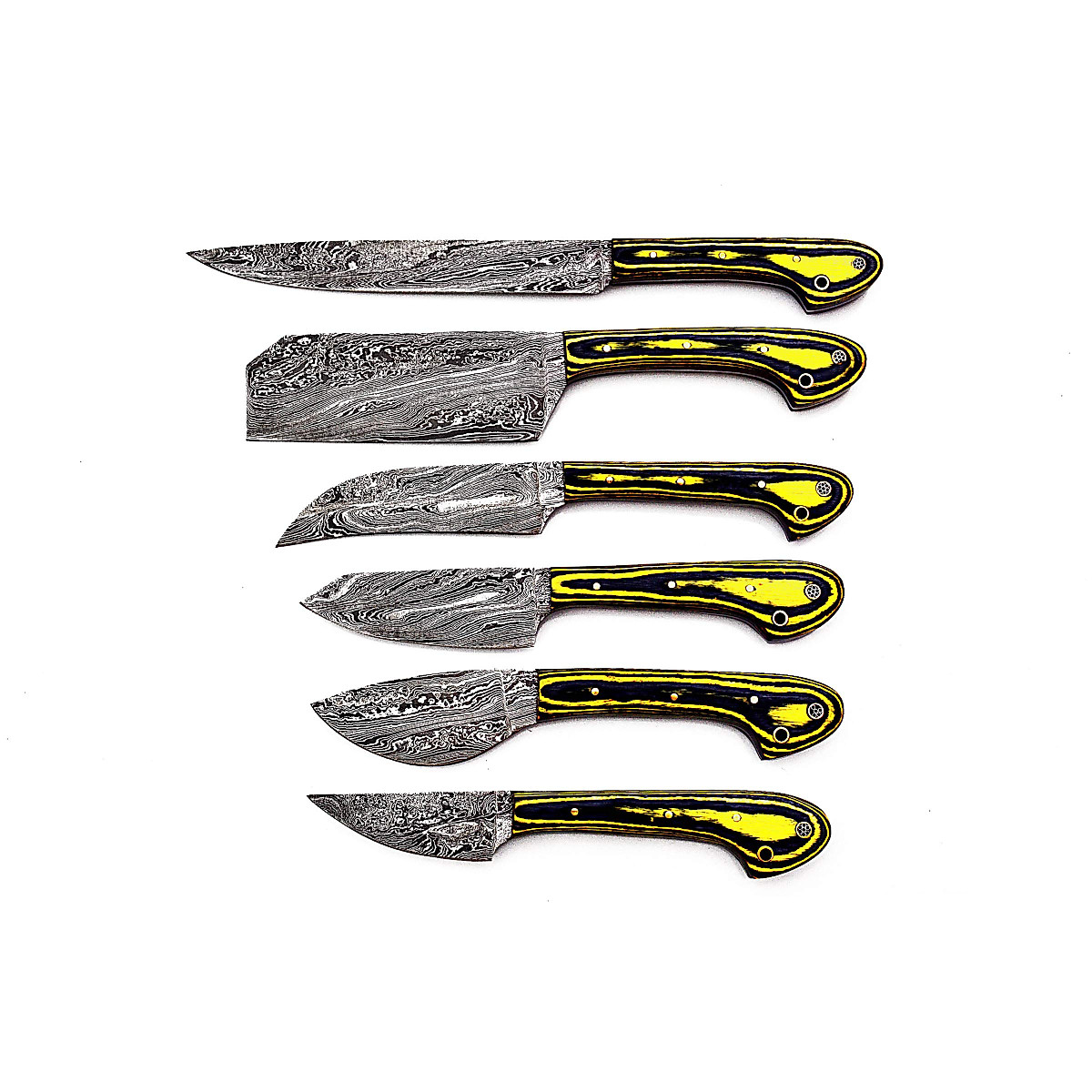 Custom Handmade Damascus Chef Knives Set/Kitchen Knives 6 Pieces Set SS-17321 (Yellow Resin) (Yellow ans Black)