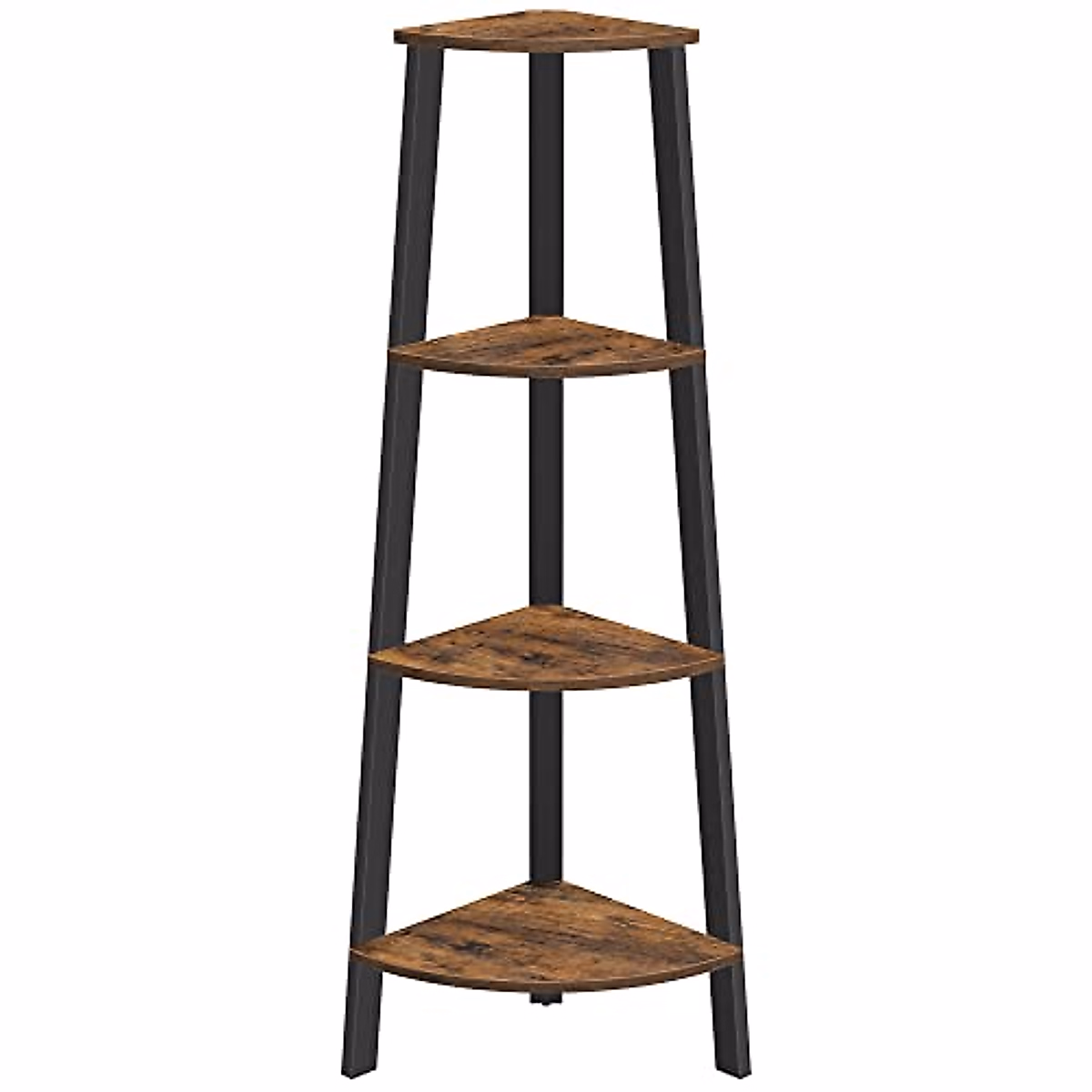 VASAGLE Corner Shelf Stand, 4-Tier Corner Bookshelf, Industrial Corner Ladder Shelf, Plant Stand Display Shelf for Living Room, Office, Kitchen, Rustic Brown and Black ULLS34X