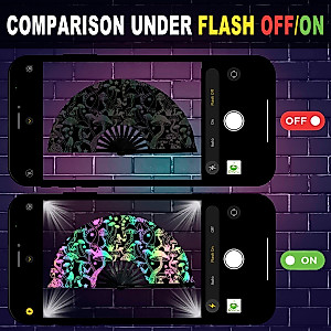 OMyTea Reflective Rave Hand Fan Foldable for Women/Men/Drag Queen - Large Clack Festival Folding Hand Fan - for EDM, Music Festival, Event, Party, Dance, Performance (Mushroom)