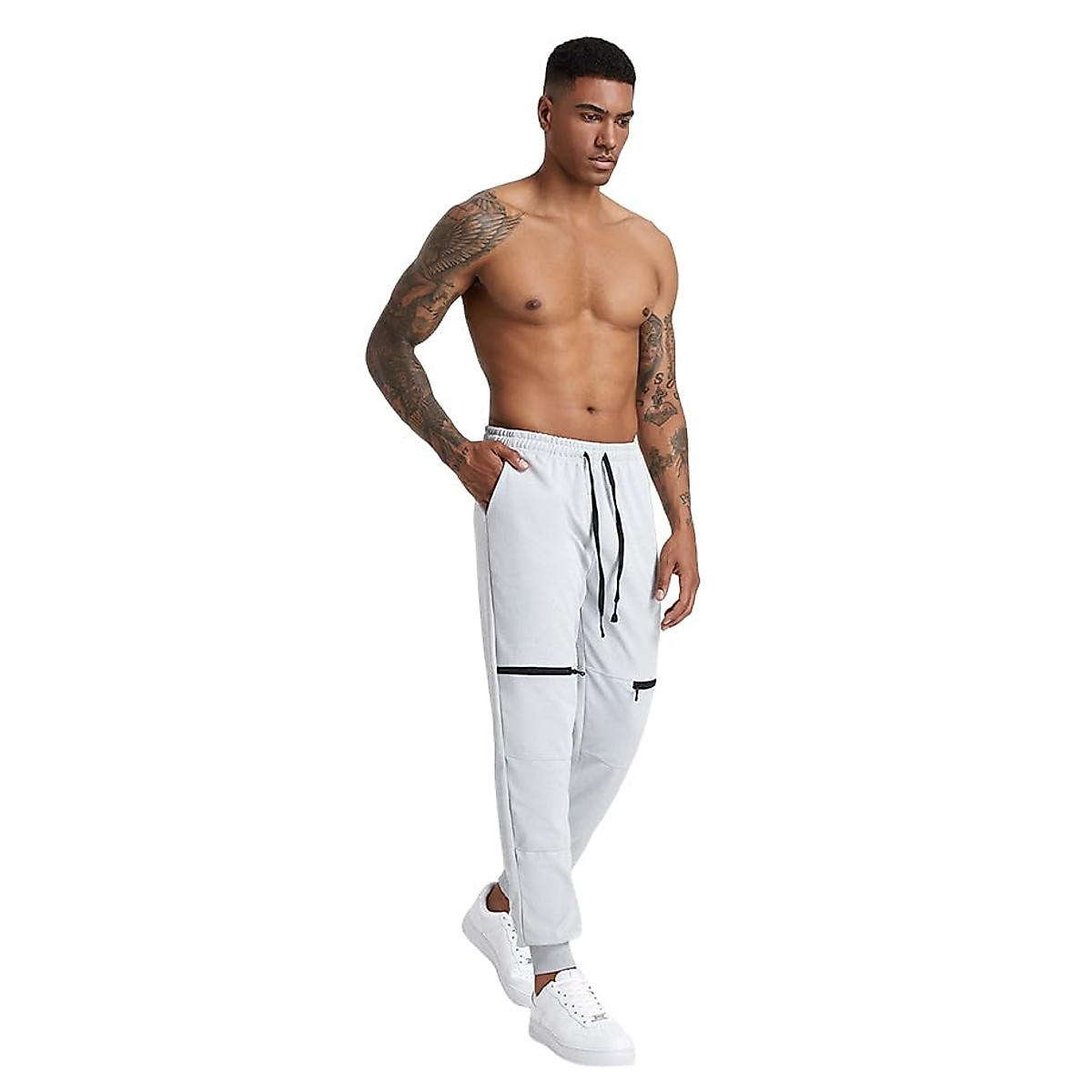 GIROLA Men's Sweatpants, Slim Fit Men Jogger Pants Tapered Gym Workout Pant for Jogging,Casual Athletics,Running,Training Grey