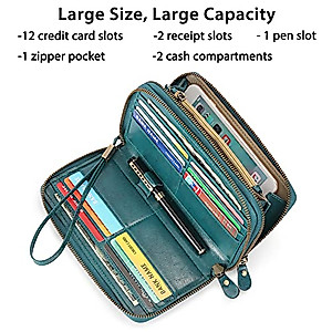 SENDEFN Leather Women Wallet RFID Blocking Zipper Around Phone Holder Clutch Wristlet Large Capacity