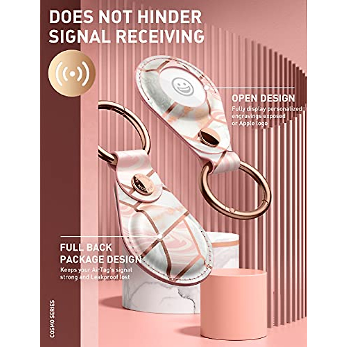 i-Blason Cosmo AirTag Keychain Case, Stylish Protective Case Holder with Keychain Ring for Apple AirTag 2021 (1 Pack Marble)