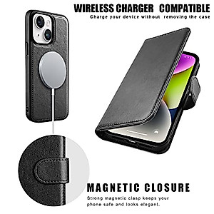 DorisMax iPhone 14 Wallet Case,Detachable Flip Folio Cover RFID Blocking 4 Card Slots Holder Premium PU Leather Magnetic Kickstand Shockproof Protective Phone Case for iPhone 14 6.1" Black Color